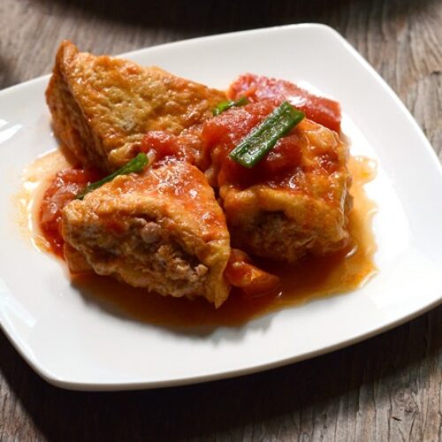 Vietnamese Pork-Stuffed Fried Tofu with Tomato Sauce