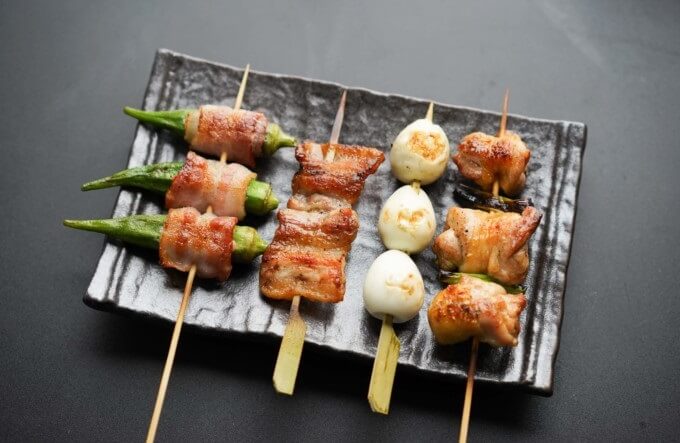 Skewers Yakitori Recipe (Charcoal Grilled Bacon, Chicken and Veggies)