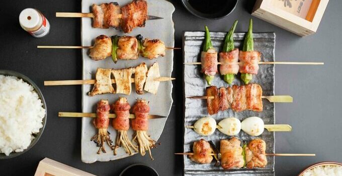 Skewers Yakitori Recipe (Charcoal Grilled Bacon, Chicken and Veggies)